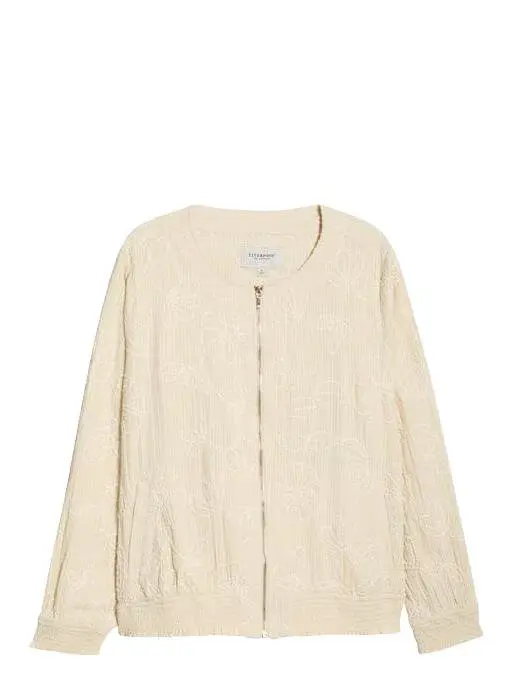 LIVERPOOL Floral Appliqué Cotton Jacket - Pale Sand Stripe