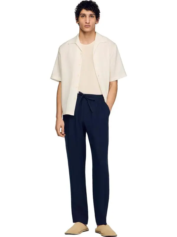 Sandro Straight-leg Linen Trousers - Navy Blue