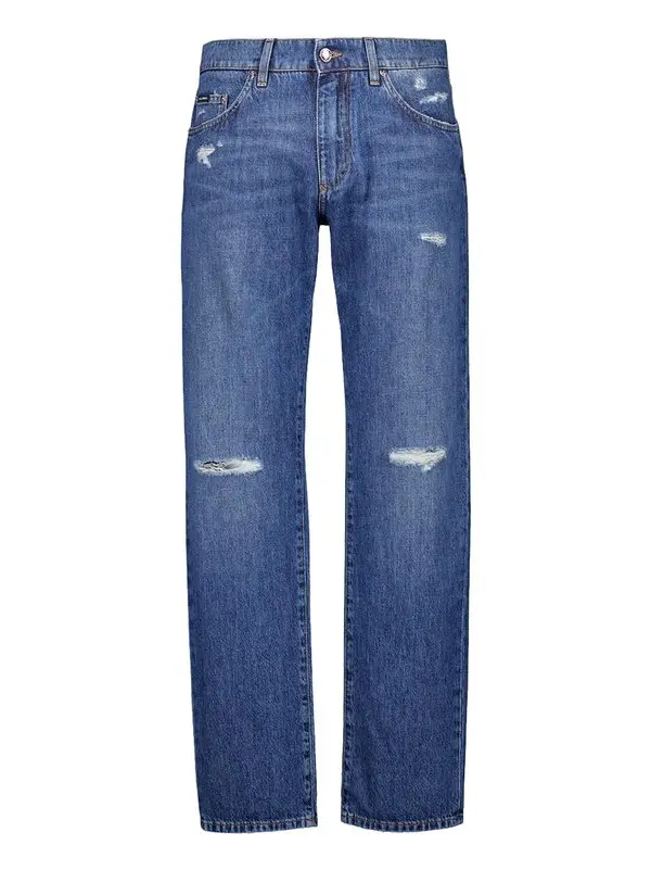 Dolce & Gabbana Classic Cotton Jeans With Logo Tag - Blue