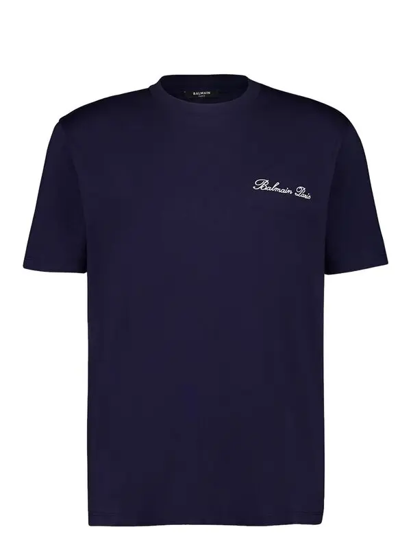 Balmain Marine Embroidered Signature T-shirt - Blue