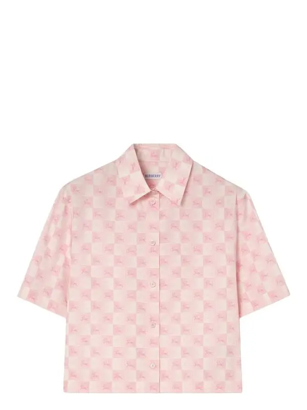 Burberry Equestrian Knight Design Checkerboard Cotton Shirt - Peony Pink