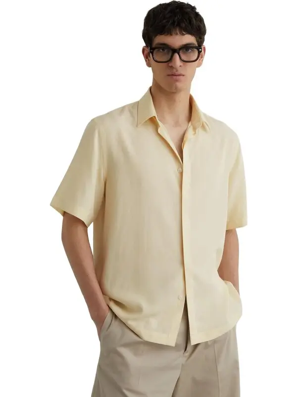 REISS Supra Lyocell-linen Short-sleeve Shirt - Lemon Yellow