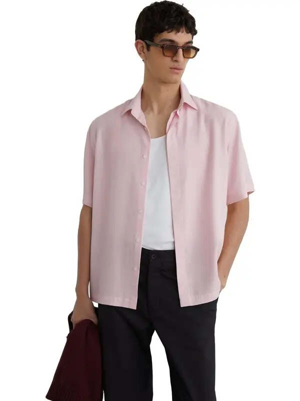 REISS Supra Lyocell-linen Short-sleeve Shirt - Soft Pink