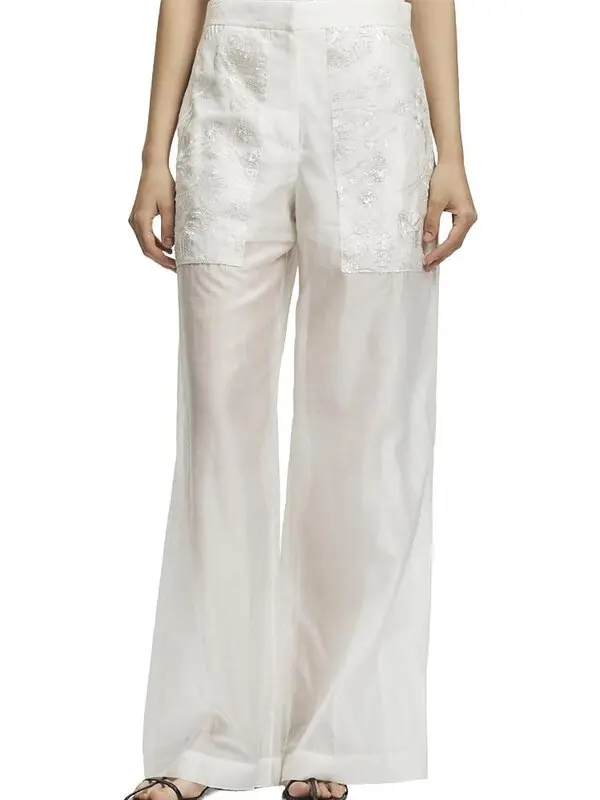 SAINT ART Hewes Floral Sequin Pants - Ivory