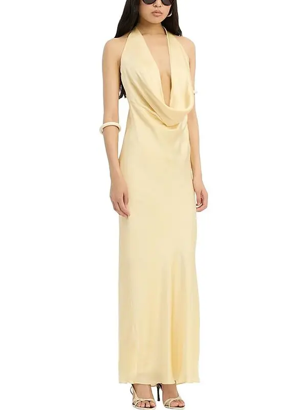 ROTATE BY BIRGER CHRISTENSEN Chiffon Halter Dress - Itali Straw