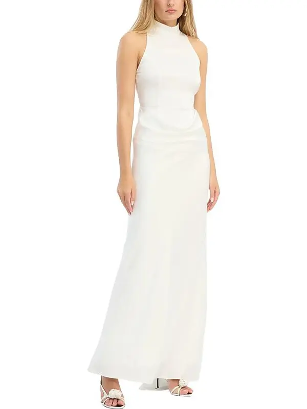 ROTATE BY BIRGER CHRISTENSEN Satin Maxi Train Dress - Egret