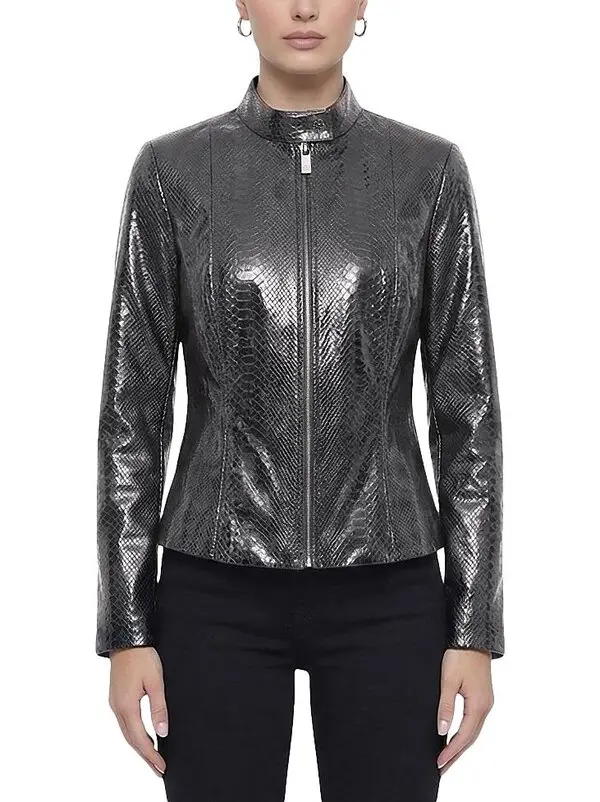 Gorski Metis Suede Python Printed Zip Jacket - Anthracite