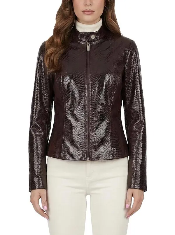 Gorski Metis Suede Python Printed Zip Jacket - Burgundy