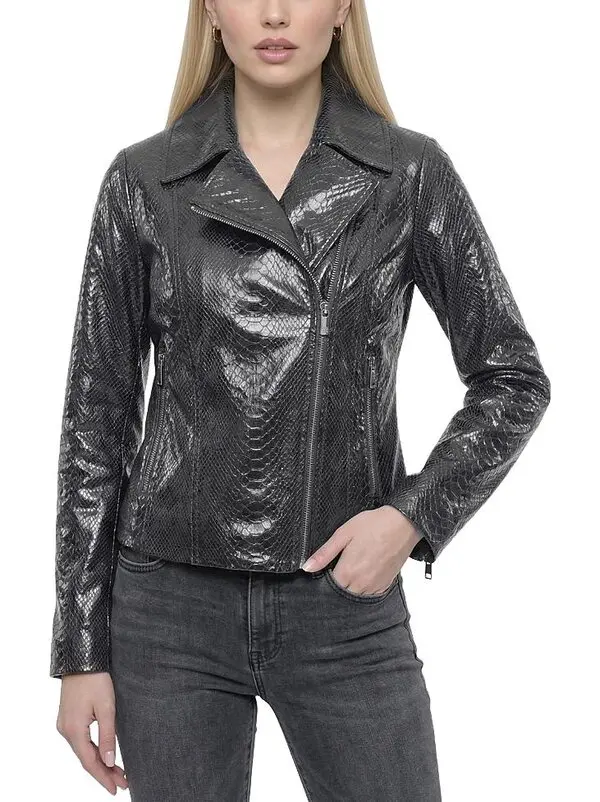 Gorski Metis Suede Python Printed Moto Zip Jacket - Anthracite