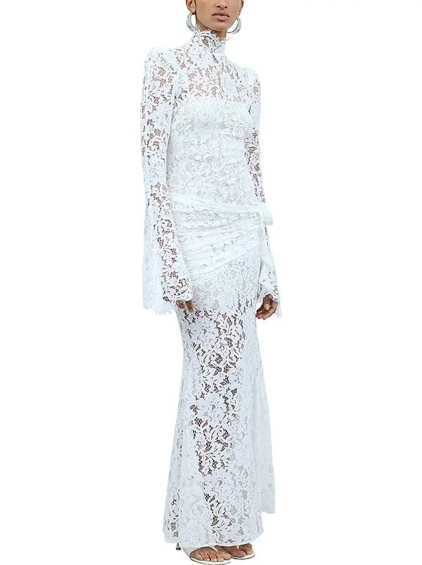 DE LA VALI Bodita Lace Sash Maxi Dress - White