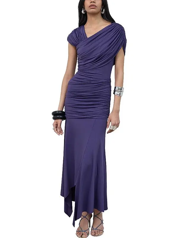 DE LA VALI Hela Asymmetric Midi Dress - Purple