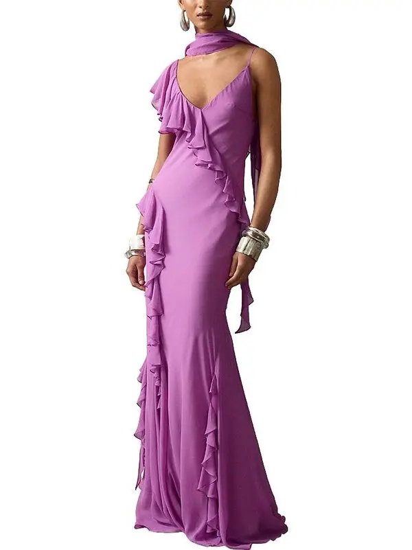 DE LA VALI Mayara Ruffle Maxi Dress - Magenta