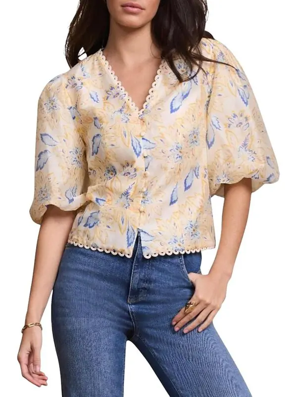 Mint Velvet Floral Puff Sleeve Blouse - Orange