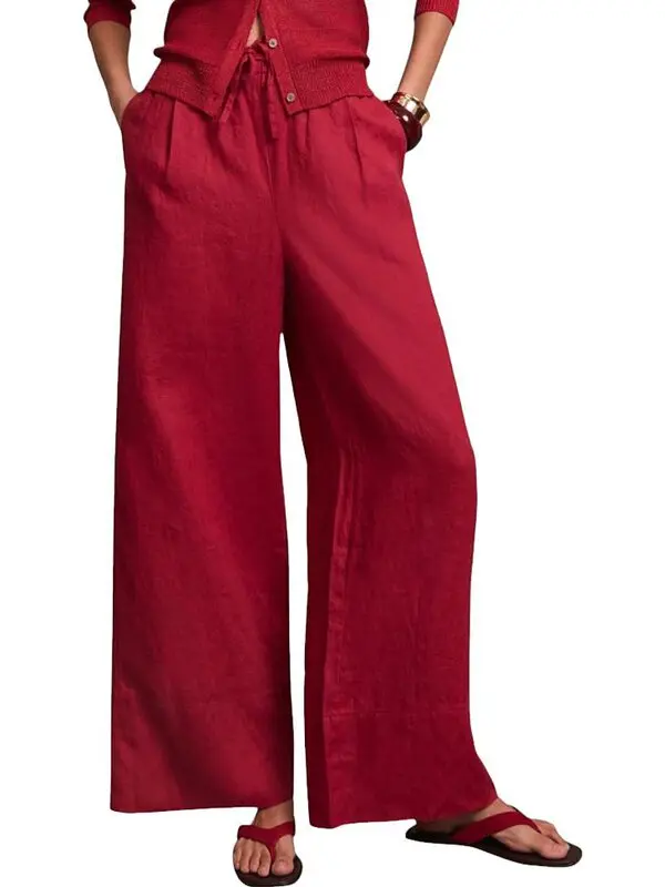 Mint Velvet Linen Wide Leg Trousers - Red