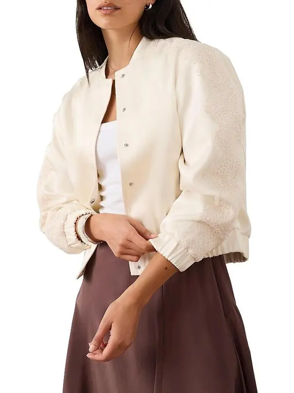 Mint Velvet Satin Lace Trim Bomber Jacket - Cream