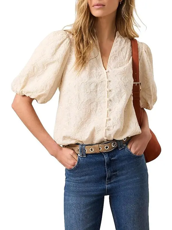 Mint Velvet Cotton Textured Floral Top - Ivory