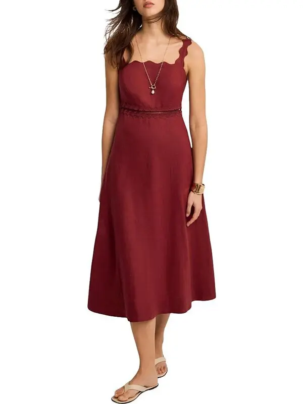 Mint Velvet Linen Midi Dress - Burgundy