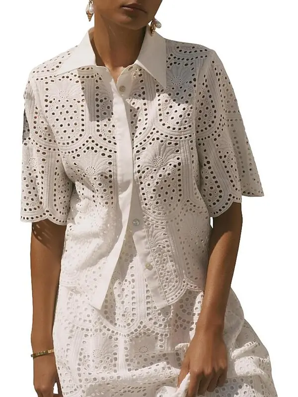 Mint Velvet Cotton Broderie Shirt - Ivory