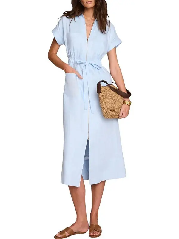 Mint Velvet Linen Midi Shirt Dress - Blue