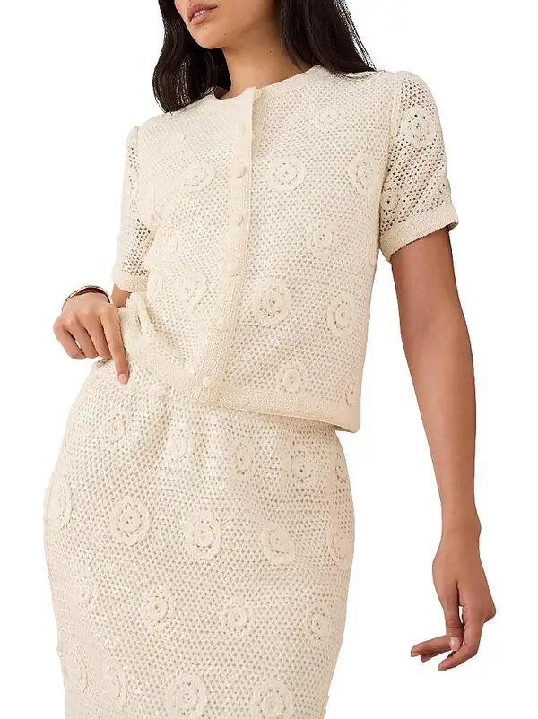 Mint Velvet Cotton Sequin Floral Crochet Top - Neutral