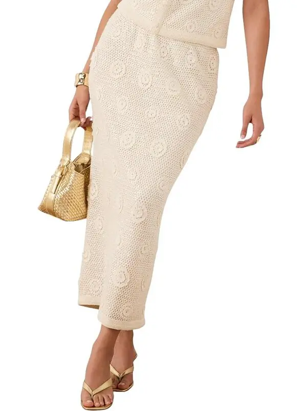 Mint Velvet Sequin Floral Crochet Midi Skirt - Neutral