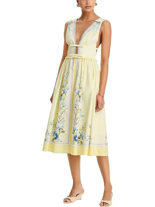SELF-PORTRAIT Floral Midi Dress - Yellow
