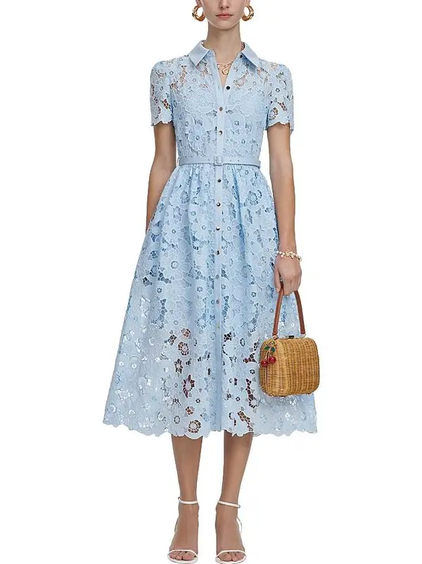 SELF-PORTRAIT Lace Collared Midi Dress - Blue