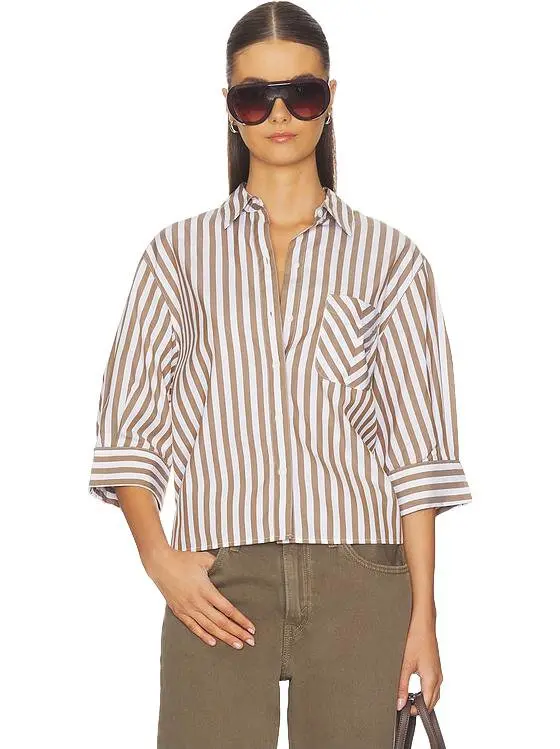 Rag & Bone Lucia Stripe Poplin Shirt - Brown Stripe