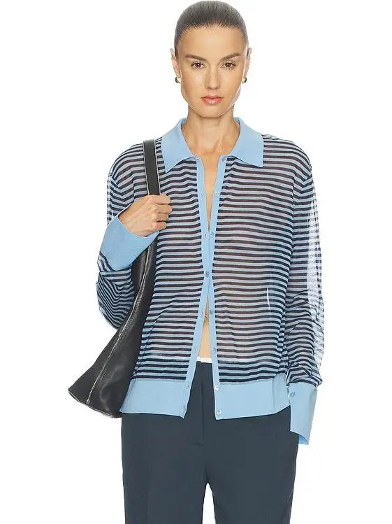 FRAME The Collared Cardi - Powder Blue Multi