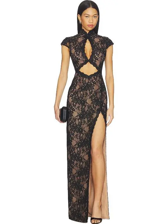 SAU LEE Moira Lace Maxi Dress - Black