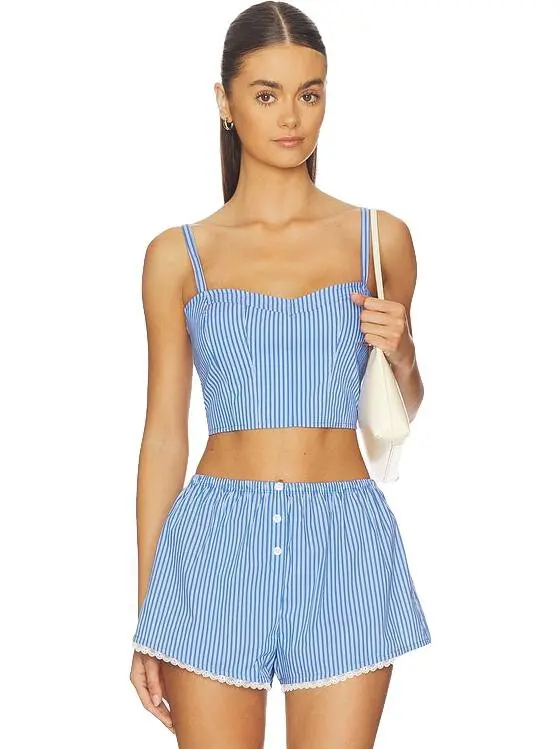 Good American Poplin Bustier Cami Top - Blue & White Stripe