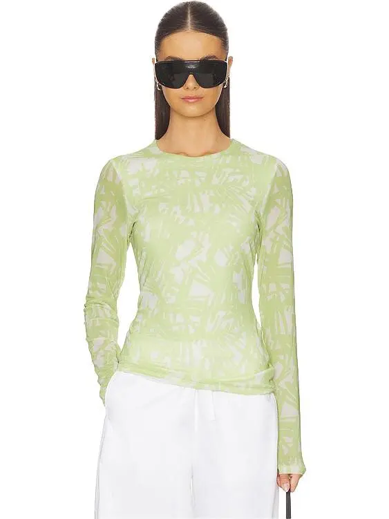 Rag & Bone Yana Printed Mesh Long Sleeve Tee - Endive