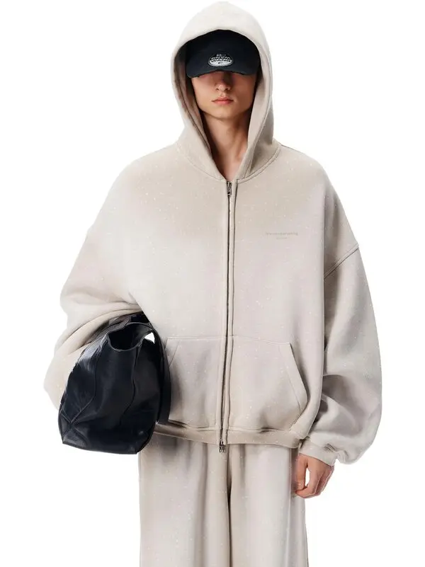 Alexander Wang Crystal Washed Terry Zip Hoodie - Washed Khaki