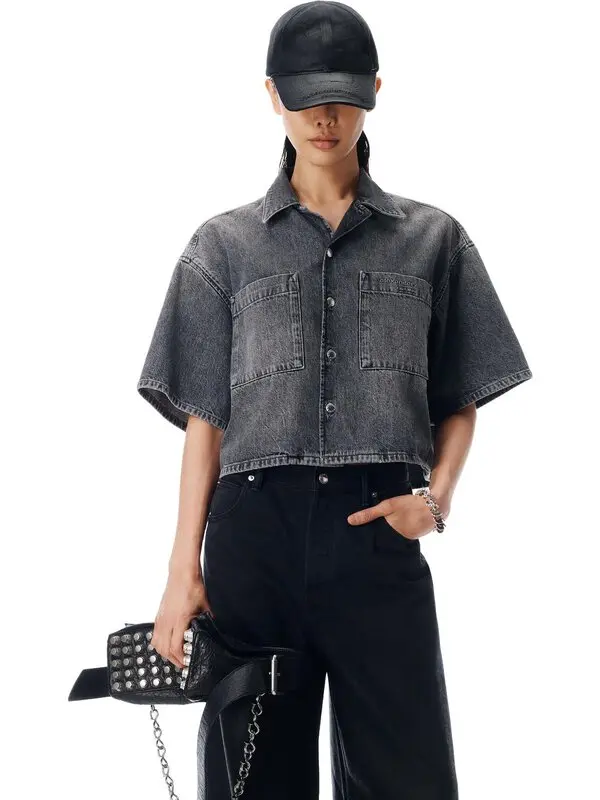 Alexander Wang Cropped Short Sleeve Shirt - Light Grey
