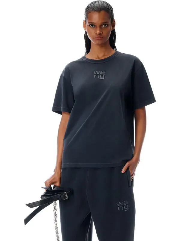 Alexander Wang Crystal Hotfix Jersey Tee - Washed Black