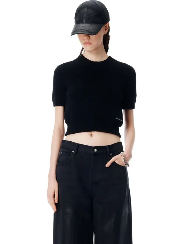 Alexander Wang Short Sleeve Cropped Crewneck Tee - Black