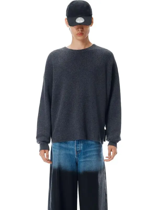 Alexander Wang Crewneck Pullover In Stretch Wool Cotton - Dark Grey Melange