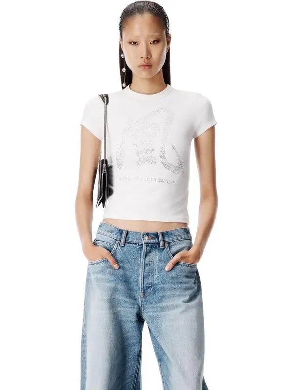 Alexander Wang Crystal Hotfix Graphic Baby Tee - White