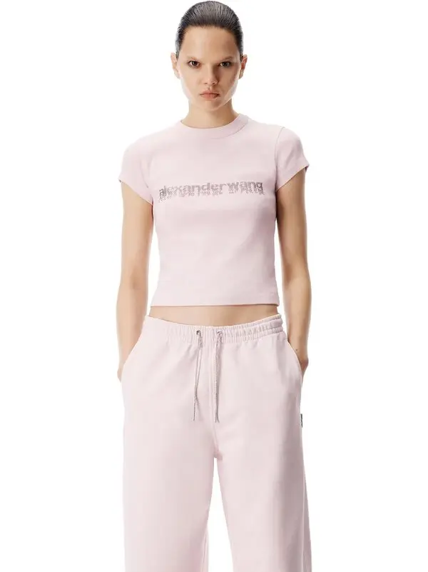 Alexander Wang Crystal Graphic Baby Tee - Light Pink