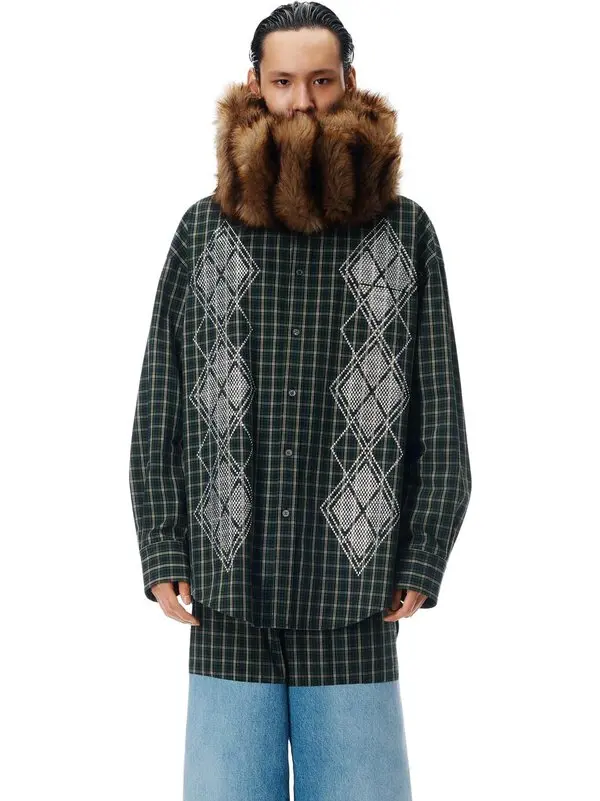 Alexander Wang Argyle Hotfix Oversized Shirt - Green/navy