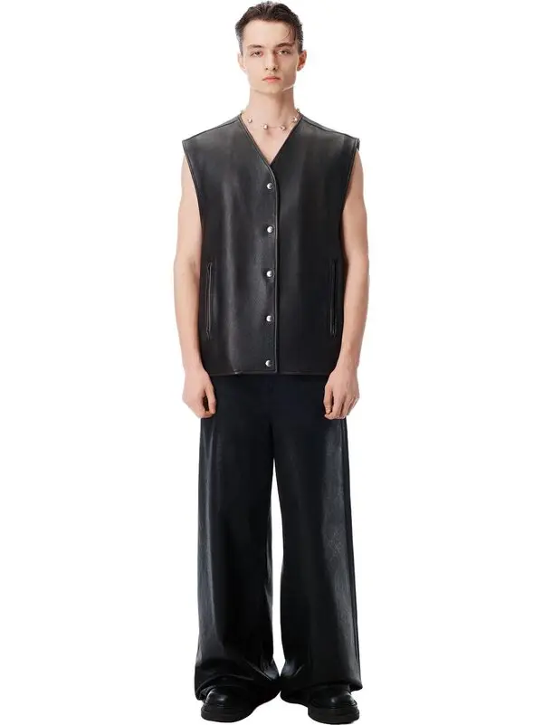 Alexander Wang Boxy Moto Leather Vest - Black