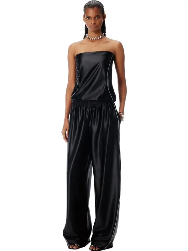 Alexander Wang Mid-rise Satin Faille Jersey Track Pants - Black