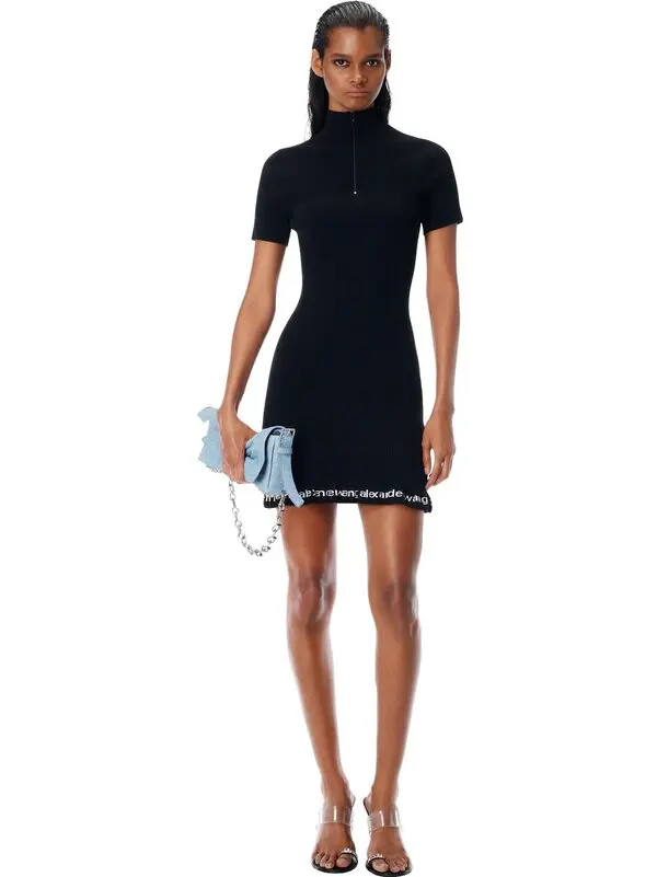 Alexander Wang Ribbed Mini Dress With Contrast Logo - Black