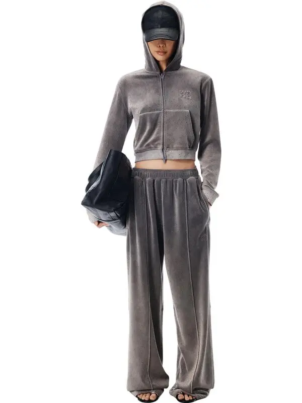 Alexander Wang Crystal Hotfix Mid-rise Terry Sweatpant - Titanium