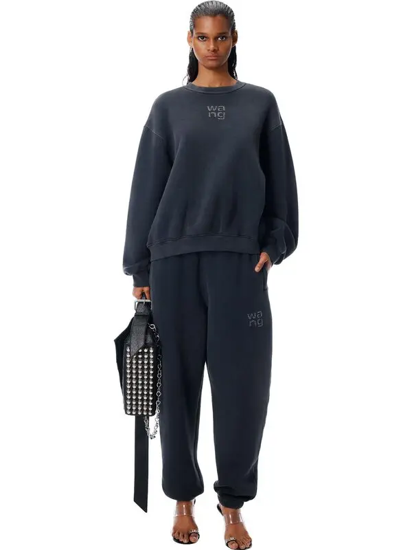 Alexander Wang Crystal Hotfix Logo Sweatpant - Washed Black