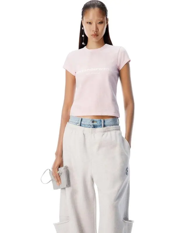 Alexander Wang Crystal Hotfix Logo Cotton Baby Tee - Light Pink