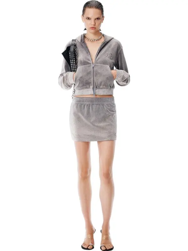 Alexander Wang Mid-rise Mini Skort In Crushed Velour - Titanium