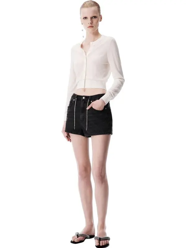 Alexander Wang Crystal Hotfix Drawcord Short - Grey Aged