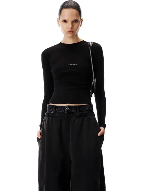 Alexander Wang Knit Logo Long Sleeve Tee - Black