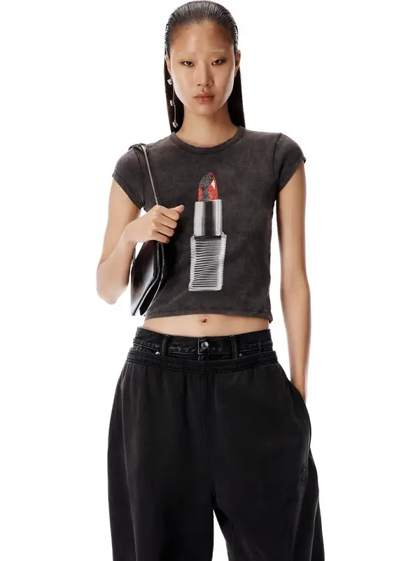Alexander Wang Lipstick Graphic Baby Tee - Washed Black